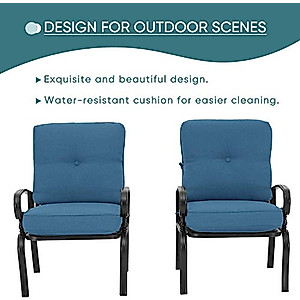 Cemeon Outdoor Furniture Metal Patio Dining Chairs Set of 2 Metal Frame Chairs, All-Weather Garden Seating Chair (Peacock Blue Cushions)