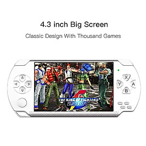 New 4.3" Full Color High-Speed Crisp TFT Widescreen Video Game Console Built-in 10000 Games, with Mini 5P USB, 3.5mm AUX Earphone Output/TV Output, TF Card Holder(White)