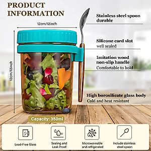 KesaPlan Overnight Oats Containers with Lid and Spoon Set of 2, 10 oz Large Airtight Capacity Overnight Oats Jars with Measurement Marks, Reusable On The Go Cups for Salads Yogurt Cereal Milk