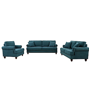 Asucoora Rolled Arm Chenille Upholstered Loveseat, 2-Seater Sofa Couch with Nailhead Trim and 2 Pillows Green
