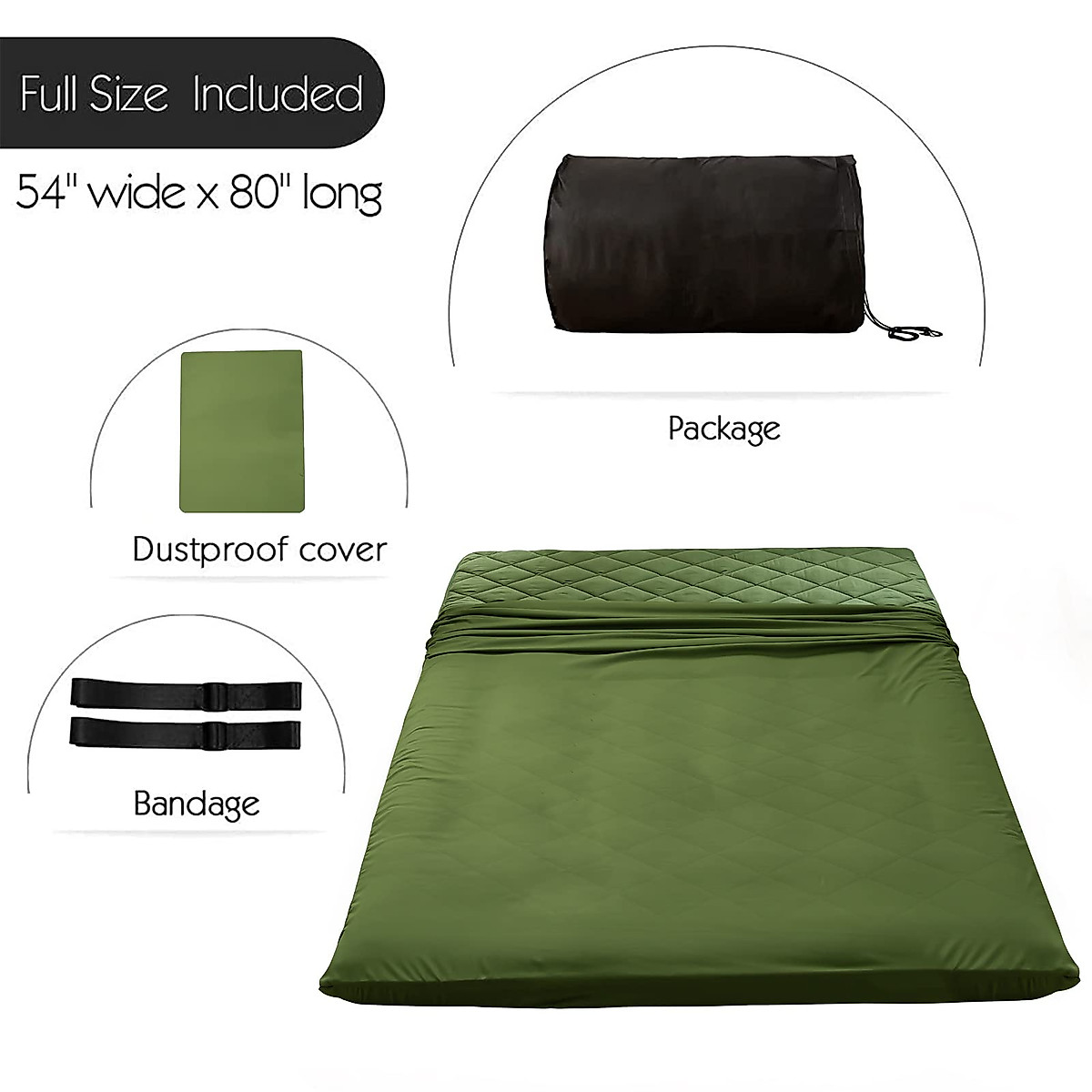 MAXYOYO Japanese Floor Futon Mattress Full Size, Floor Couch for Adults Roll Up Folding Floor Bed Portable Mattress Foam Mattress Queen, Diamond Patterned Japanese Futon Bed, Green