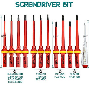 13 Piece Insulated Screwdriver Set R'deer Industrial Level 1000v Cr-V Magnetic Slotted Phillips Pozidriv Torx Electrician Tool Kit