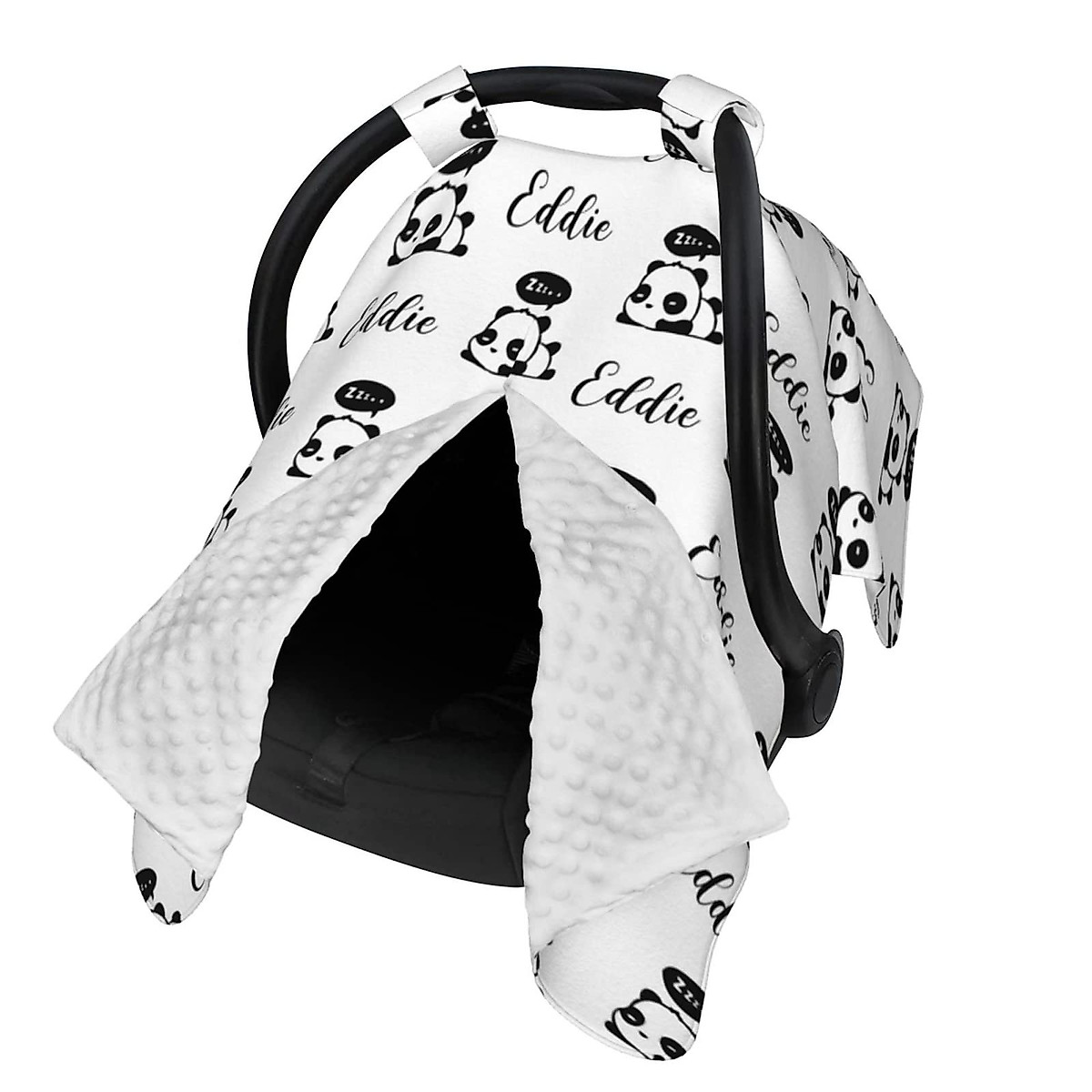 Personalized Baby Car Seats Canopy for Babies with Name, Custom Multi-use Covers for Baby Boys Girls, Cute Little Panda Minky Nursing Breastfeeding Stroller Cover Canopies for Newborn Infant