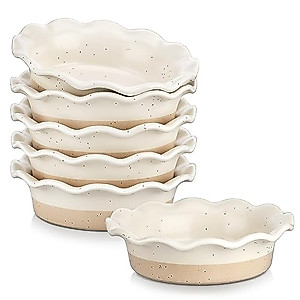 vancasso Sabine Ceramic Mini Pie Pans, 5.5 Inches Pie Pans Set of 6, Cream Colored, Small Round Pie Dishes for Created Quiche, Chicken Pies, Oven, Dishwasher, and Microwave Safe
