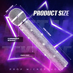 Sanwuta Fake Microphone Prop Halloween Microphone Sparkly Bling Rhinestones Plastic Play Microphone Pretend Glitter Bedazzled Microphones for Halloween Cosplay Party Supplies(Silver)