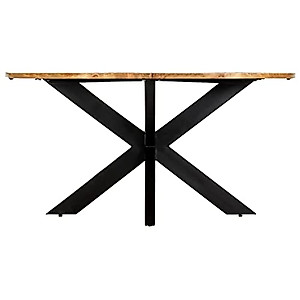 CHARMMA Dining Table Round,Solid Mango Wood Kitchen & Dining Room Round Tables for Farmhouse Kitchen Room Decor, Powder Coated Iron Leg,59.1" Dia