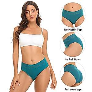 RHYFF Womens Underwear Cotton Bikini Panties Lace Soft Hipster Panty Ladies Stretch Full Briefs 5 Pack(R6004L-Dark)