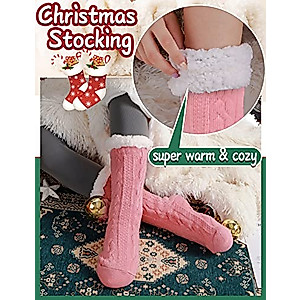 EBMORE Women Slipper Fuzzy Socks Fluffy Cozy Cabin Warm Winter Soft Thick Comfy Fleece Christmas Anti Slip Home Stocking Stuffer(Pink)