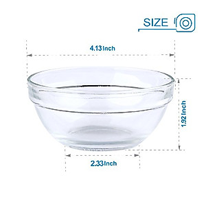 Maredash Mini Bowls 4 Inch Glass Bowls for Kitchen Prep, Dessert, Dips, and Candy Dishes, 6.6 oz Stackable Dishware safe,Set of 16 (combination)