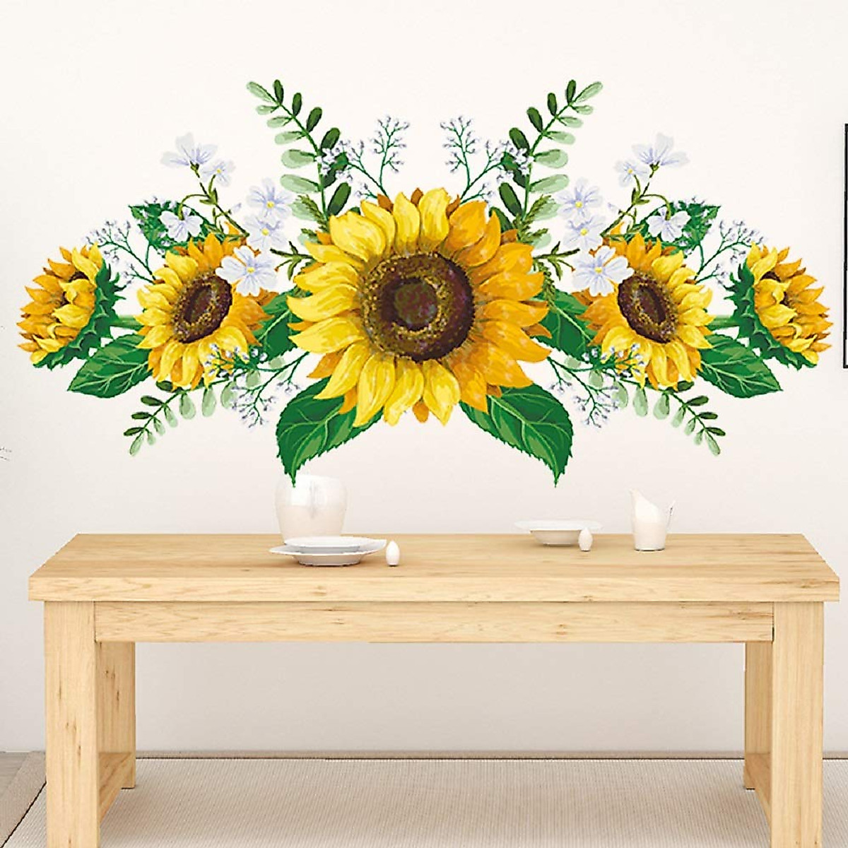 Daisy Sunflower Wall Decal Stickers,Yellow Daisy Sunflower Stickers with Green Leaves, Peel and Stick Removable Flower Stickers for Nursery Kids Room Living Room