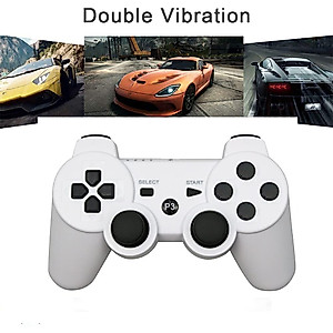 Rzzhgzq 2 Pack PS3 Wireless Controller Playstation 3 Controller Wireless Bluetooth Gamepad with USB Charger Cable for PS3 Console (Pink+White)