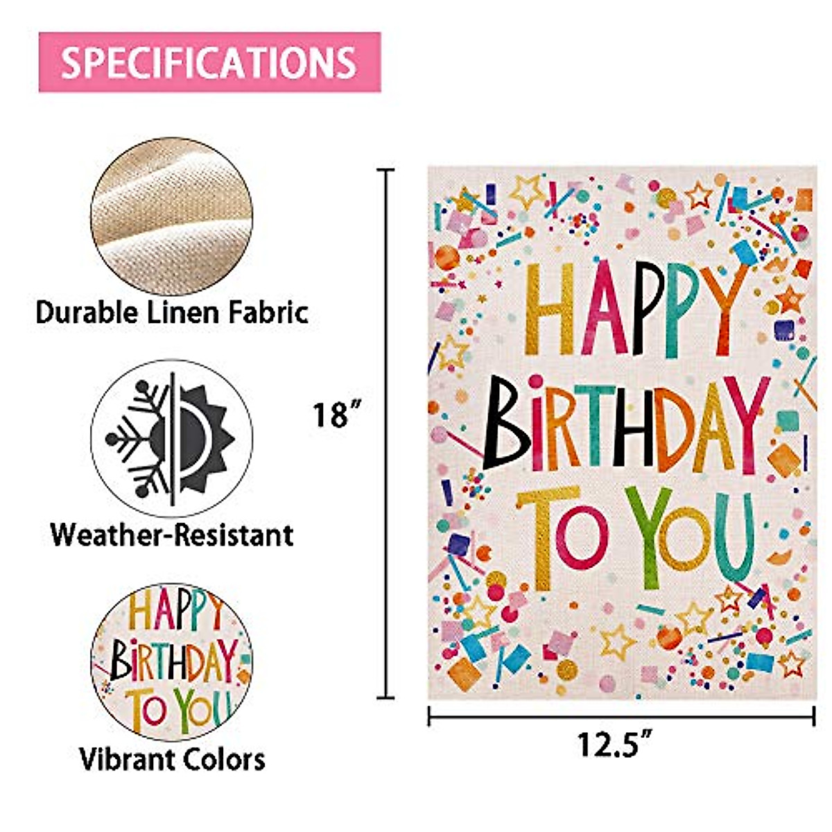 Happy Birthday Garden Flag Vertical Double Sided Welcome Farmhouse Burlap Yard Outdoor Décor Gift Flag 12.5x18 Inch