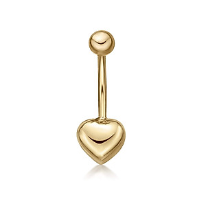Lavari Jewelers 16 Gauge Heart Belly Ring for Women in 10k Yellow Gold with Solid Design 12 mm Post Length 16G