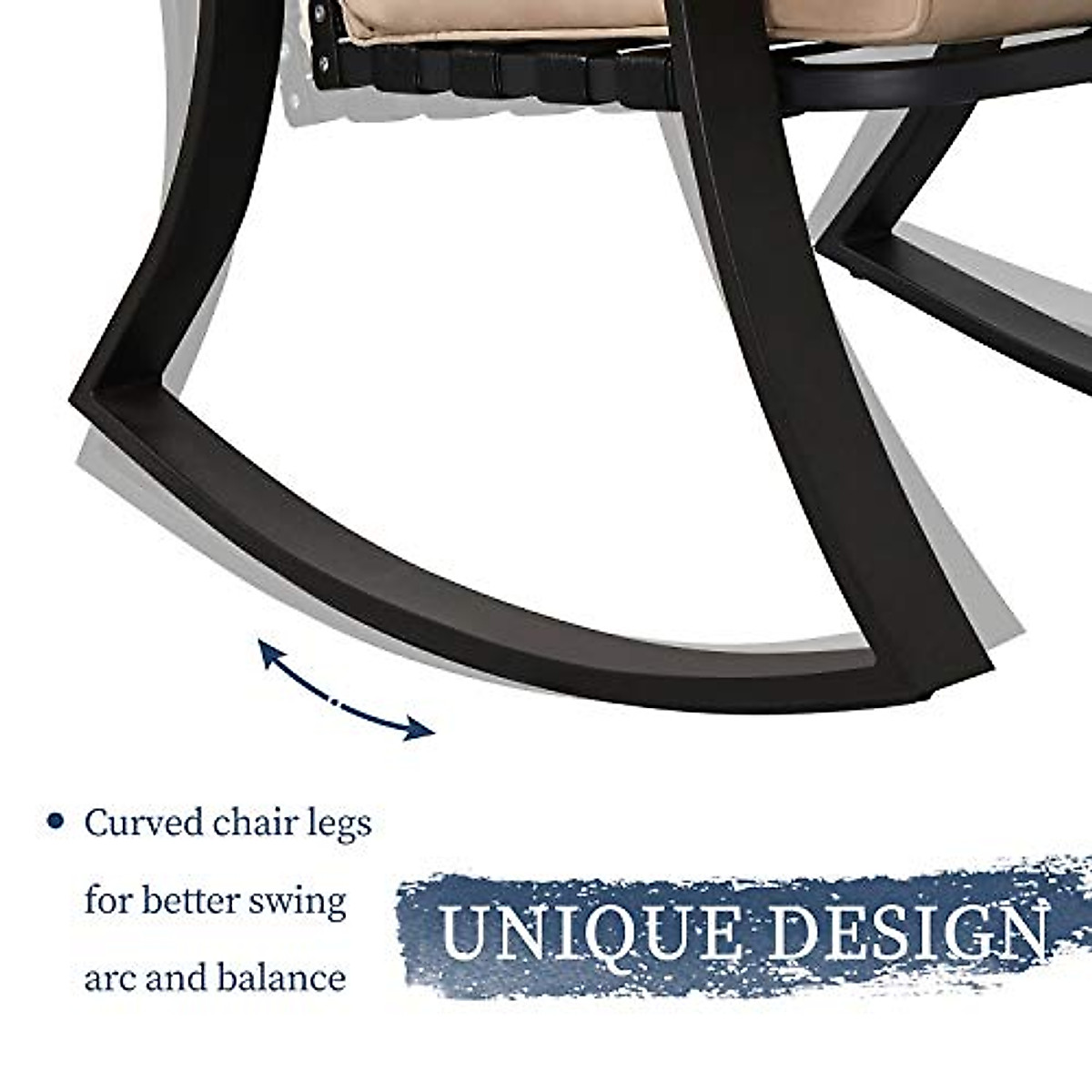 Oakmont Outdoor Furniture 3 Piece Conversation Bistro Set Rocking Chairs and Glass Top Table, Thick Cushions, Black Steel (Brown)