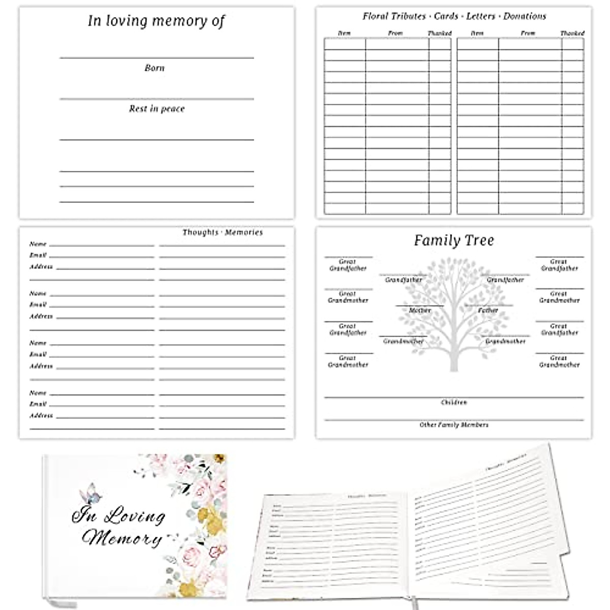 TAOPE Funeral Guest Book| Memorial Guest Book | Celebration of Life Funeral Guest Book| in Loving Memory | 10.2” x 7.8”, Guest Sign in Book(Flower)