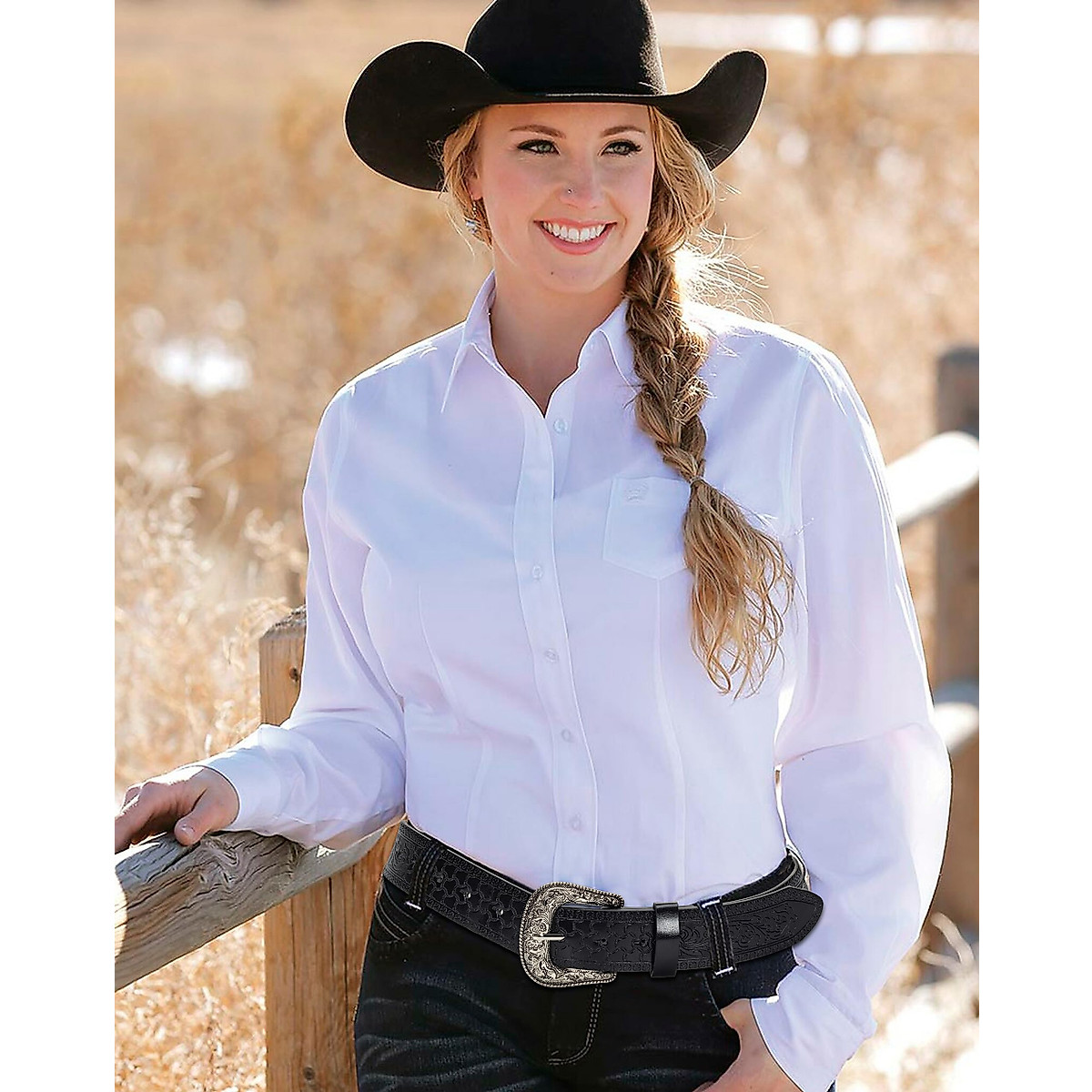 UTOWO Adjustable Vintage Western-Belts for Women Men Embossed PU Leather Buckles Cowboy-Cowgirl-Belt (for 28-38" Waist)