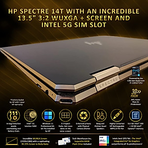 HP Spectre x360 Luxury 14T, 13.5" 3:2 WUXGA Touch, Intel i7-1195G7, 16GB RAM, 512GB SSD+32GB Optane, Intel 5G nanoSim Slot, Fingerprint, Tilt Pen, Black, Win 11 Pro, 64GB TechWarehouse Flashdrive