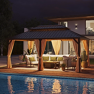 GAZEBEST 12x18 ft Hardtop Gazebo Outdoor Aluminum Patio Gazebo Double Roof Galvanized Steel Canopy with Netting and Curtains for Garden, Backyard, Deck and Lawns.