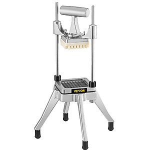 VEVOR Commercial Vegetable Fruit Chopper, Stainless Steel French Fry Cutter w/ 4 Blades 1/4" 3/8" 1/2", Vegetable Chopper Dicer w/Stainless Bowl, Heavy Duty Cutter for Potato Tomato Onion Mushroom