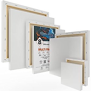 GenCrafts Stretched White Squared Canvas Multi Pack - 4x4, 8x8, 10x10, 12x12 (2 of Each) Set of 8 - Triple Primed - 100% Cotton - for Acrylic, Oil, Other Wet or Dry Art Media - Artists Grade
