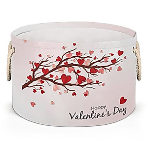Tree Branches Leaf Heart Valentine's Day (7) Large Round Baskets for Storage Laundry Baskets with Handles Blanket Storage Basket for Bathroom Shelves Bins for Organizing Nursery Hamper Girl Boy