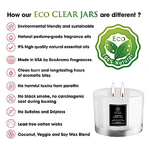 EcoAroma Jasmine & Gardenia Luxury Scented Coco-Soy Jar Candles Organic Coconut Soy Aromatherapy Candles Highly Scented Home Decorative Fragrance Gifts Hand Poured 2 Wicks 10 Oz