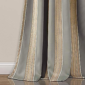 Lush Decor Julia Stripe Curtains | Room Darkening Striped Window Panel Set for Living, Dining, Bedroom (Pair), 84” x 52”, Gray