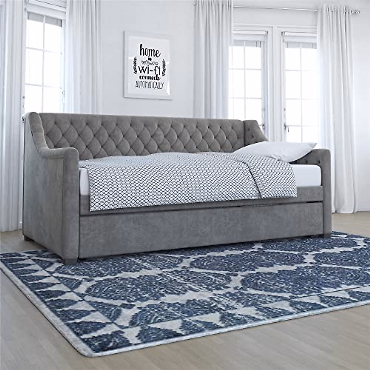 Little Seeds Ambrosia Diamond Tufted Upholstered Design Daybed and Trundle Set, Twin Size Frame, Light Grey