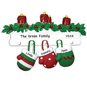 Personalized Red Green Mitten Family Christmas Tree Ornament Free Personalized (Family of 3)