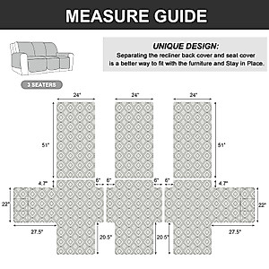 Genina Waterproof Couch Cover for Reclining Couch 3 Seat Recliner Sofa Covers, Non-Slip Recliner Couch Cover Furniture Protector with Elastic Straps for Pets, Dogs (Dark Gray, Recliner Sofa)