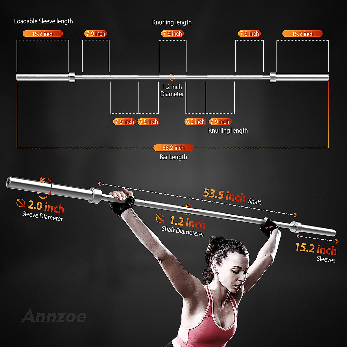 Olympic Barbell Bar 7 Feet Weight Bar, 20kg Men’s Solid Iron Weighted Workout Barbell Weight Straight Weightlifting Technique Bar for Home Fitness Exercise Equipment, Rated 700lbs for Weightlifting