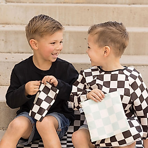 Tiny Twinkle 3 Pack Reusable Snack Bags - Machine Washable, PFAS, PVC, BPA, Phthalate-Free Reusable Baby and Toddler Food Safe Snack Bags (Sage Checkers)