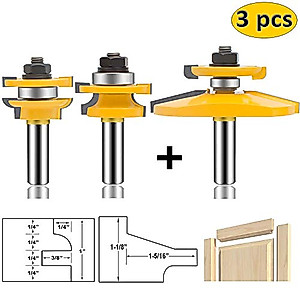 LEATBUY 3 PCS Router Bit Set 1/2-Inch Shank, Round Over Raised Panel Cabinet Door Ogee Rail and Stile Router Bits, Woodworking Wood Cutter, Carbide CNC Router(1/2-Double)