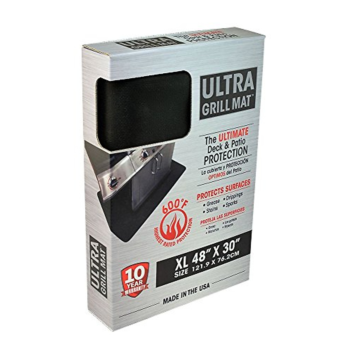 Diversitech Outdoor Gas Grill BBQ & Fire Pit Mat 48" x 30" - Protects Decks & Patios - 10 Year Warranty, Black