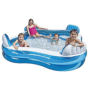 Family Swimming Pool, Inflatable Large Swim Center with 4 Built-in Seats for Children Adults, Thick Kiddie Paddling Pool for Summer Party Supply