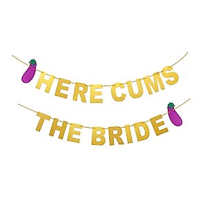Ucity Bachelorette Party Banner Gold Glitter Here Cums The Bride Garland for Bridal Shower Hen Party Supplies