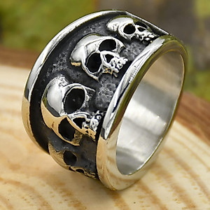 HJ HUAJ Stainless Steel Cool Skull Rings Gothic Death Skull Skeleton Cocktail Party Biker Statement Retro Vintage Ring