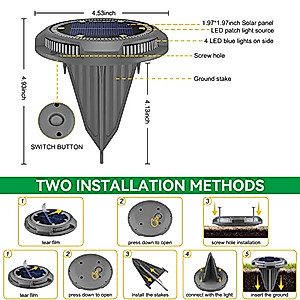 AsperX Solar Ground Lights 8 Pack, IP65 Waterproof LED In-Ground Lights, Solar Outdoor Patio Lights, Disk Landscape Lights for Pathway, Yard, Garden, Deck, Driveway Lawn, (Warm White+Blue)