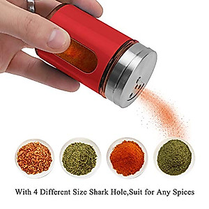 Accmor 2pcs Salt and Pepper Shakers,Stainless Steel Shaker for Salt Powder Sugar Cinnamon Pepper, Spice Dispenser with Adjustable Pour Holes,Red