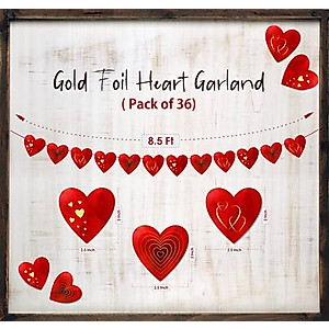 Easykart 36 Hearts Garland Red Gold Foiling Hearts Hanging String 3 Pack (Each 8.5ft) Anniversay Decorations Festival Birthday Home Windows Background Party Supplies