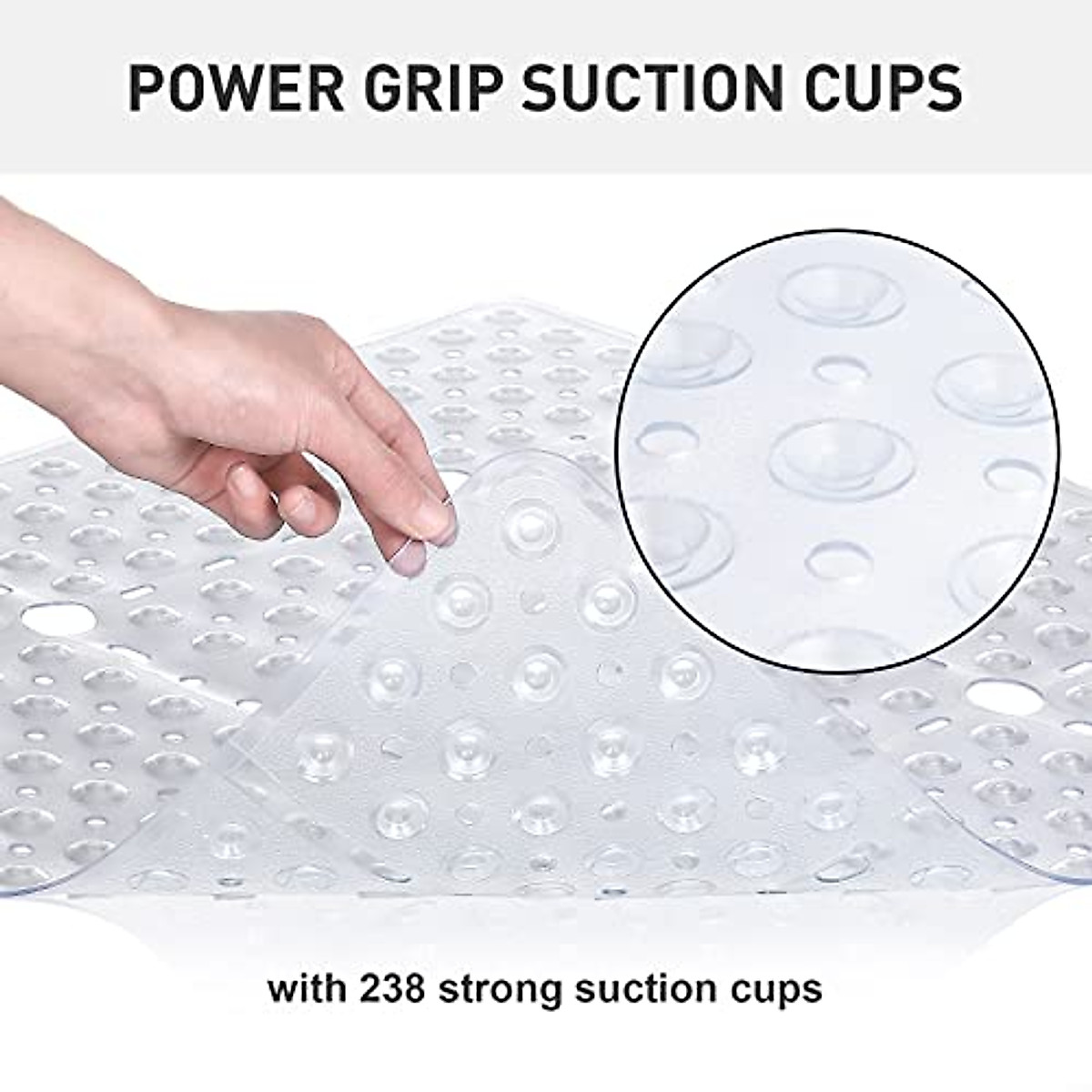 XIYUNTE Large Square Shower Mat Non Slip - 27x27inch Shower Mats for Showers Anti Slip - Square Shower Stall Mat for Shower Floors | Secure Suction Cups and Drain Holes - Machine Washable - Clear