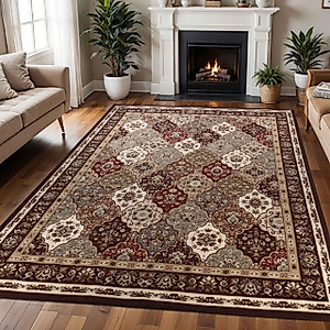 Superior Indoor Area Rug, Floor Decor, For Kids, Pets, Bedroom, Entryway, Hallway, Office, Living Room, Dining, Plush Carpet Cover, Traditional Floral Classic, Palmyra Collection, 12' x 15', Chocolate