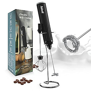 Tulevik Milk Frother For Coffee With Stand, Handheld Foam Maker, Type-C Rechargeable Drink-Mixer with 2 Stainless Whisks 3-Speed Adjustable for Coffee, Hot Chocolate, Milkshakes, Egg (Black)