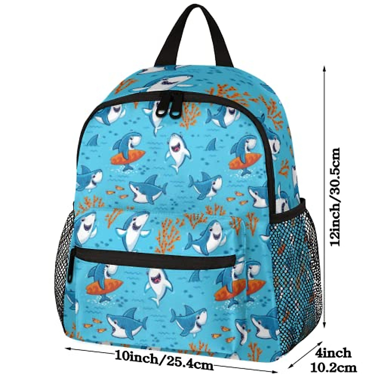 cfpolar Shark Kids Backpack for Boys, Ocean Sea Coral 12 Inches Blue Toddler Backpacks, Preschool Children Backpack Nursery Kindergarten Bookbag with Chest Strap