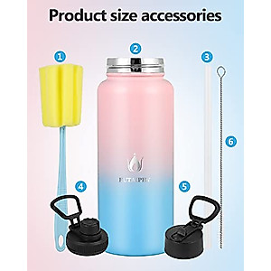 Insulated Water Bottle with Straw Lid, 32oz Vacuum Stainless Steel Insulated Sports Water Bottle, Double Wall BPA Free Sweat-Proof Thermos to Beverages Perfectly Keep Cold or Hot