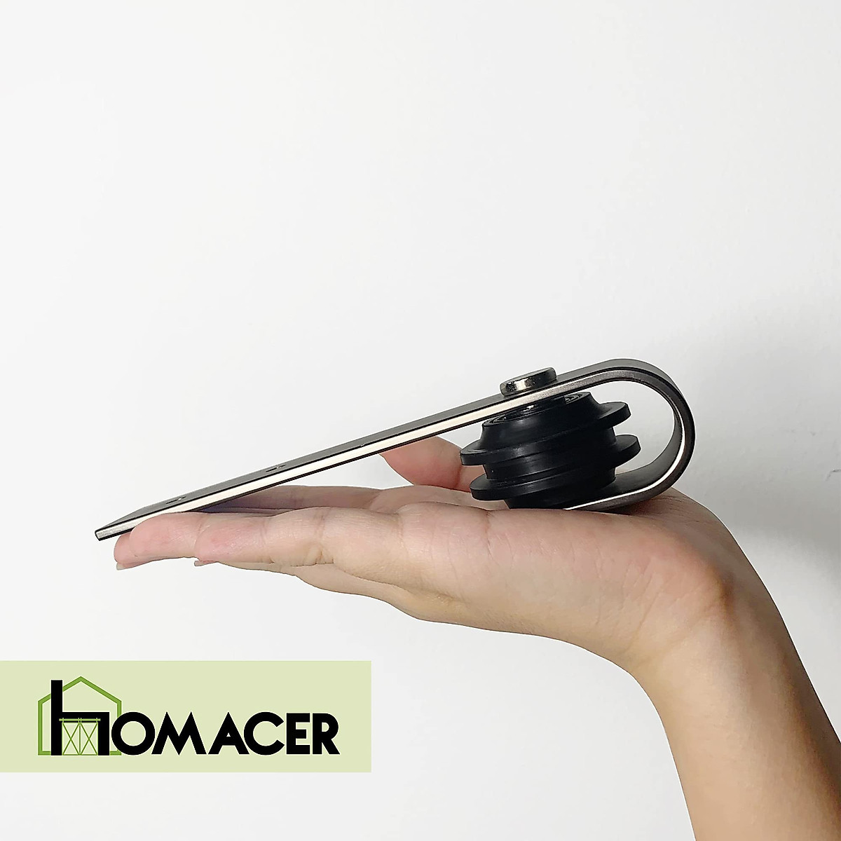 Homacer Mini Brushed Nickel Non-Bypass Sliding Barn Door Hardware Kit, for Two/Double Doors, 60-inch Long Flat Track, Classic Design Roller, Cabinet TV Stand Console Use…