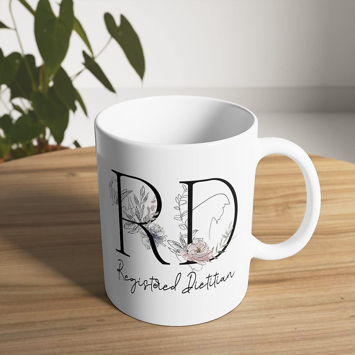 PaulDesignGifts Registered Dietitian Mug - Rd Gifts Alphabet Letter Monogram Flower Coffee Gift For Graduation Appreciation Cup Birthday Christmas 11oz, White