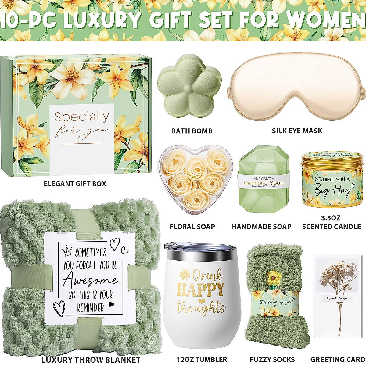 Birthday Gifts for Women Self Care Gifts, Vanilla Coconut Relaxing Spa Gifts Basket Bath Set Get Well Gifts Care Package Mothers Day Gifts for Mom Her Women Sister Friend Wife Grandma w/ Blanket