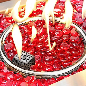 GRISUN 1/2 Inch Red Luster Fire Pit Glass, Round Glass Rocks for Natural or Propane Fireplace, Fire Pit Round Glass Safe for Outdoors and Indoors Firepit Glass, 10 Pounds Fire Glass Beads