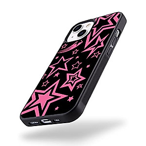 Wihytec Pink Star Phone Case for iPhone 13 Stars Case Cover TPU Bumper Hard Back Shockproof Phone Case Girly Protective Phone Cover with Design